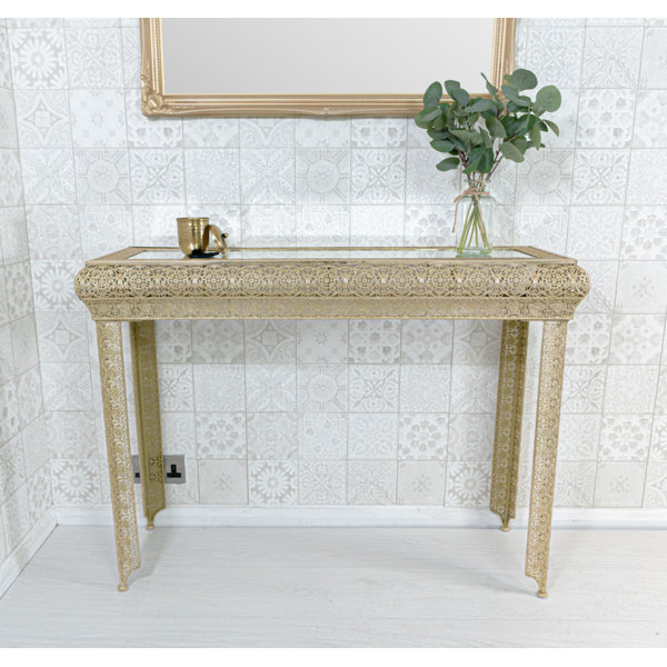Rosdorf Park Onaga Embossed Metal & Glass Moroccan Style Console Table | Wayfair.co.uk
